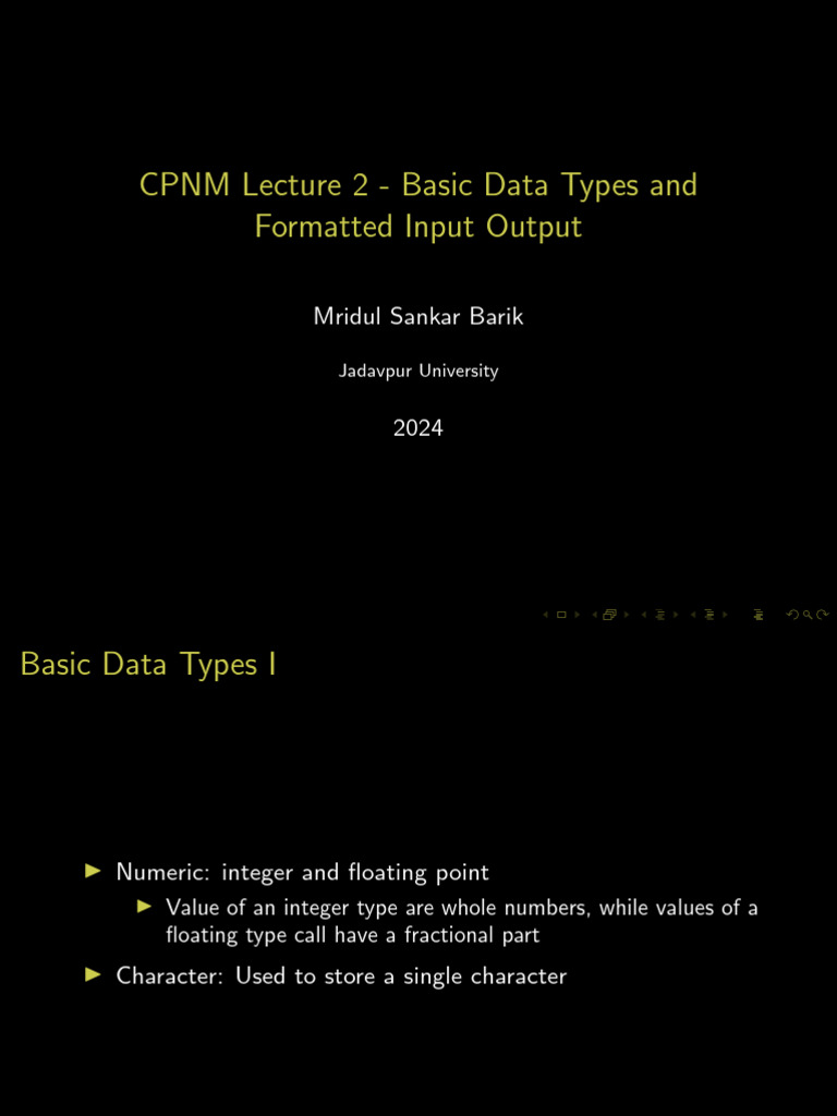 Cpnm Lecture 2 Basic Data Types And Formatted Input Output Pdf Integer Computer Science
