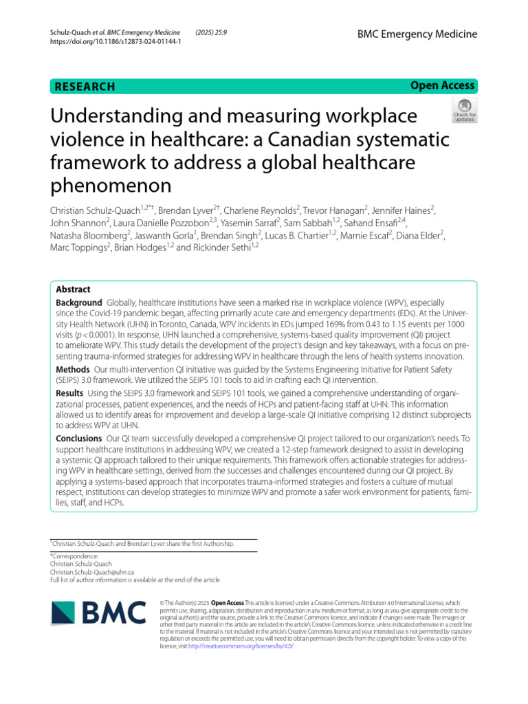 Understanding and Measuring Workplace Violence in Healthcare A Canadian ...