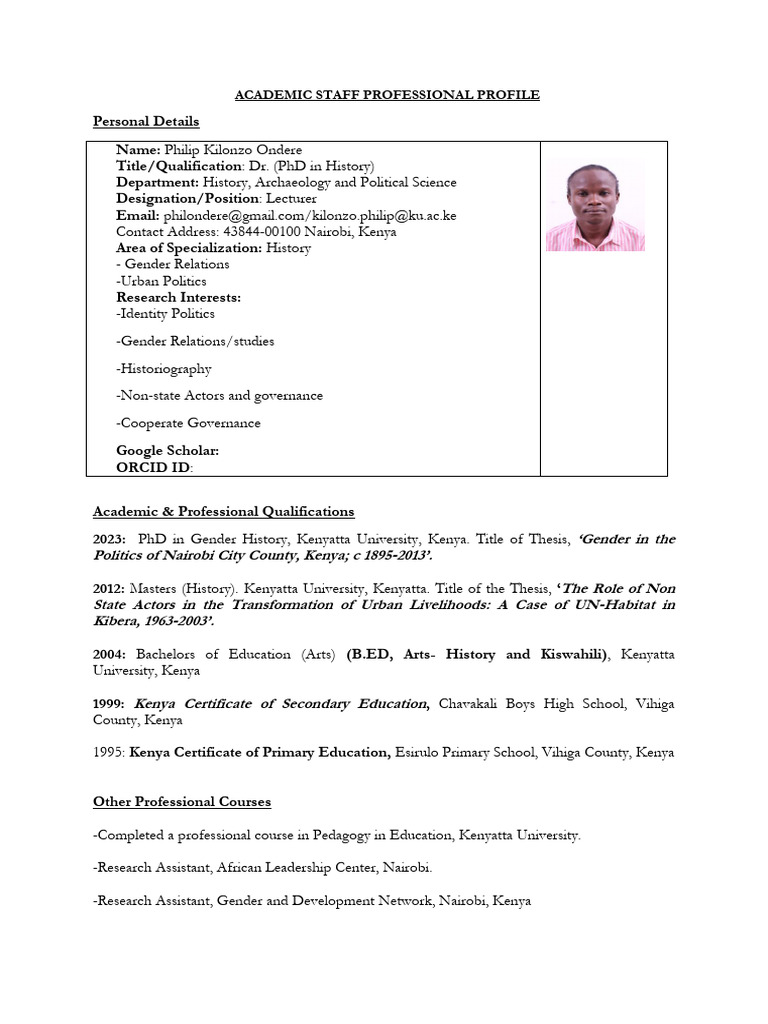 Dr. Ondere's Academic Profile | PDF | Kenya | Nairobi