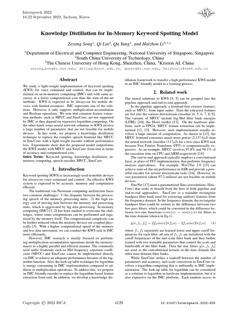 Knowledge Distillation For In-Memory Keyword Spotting Model | PDF | Speech Recognition | Data ...