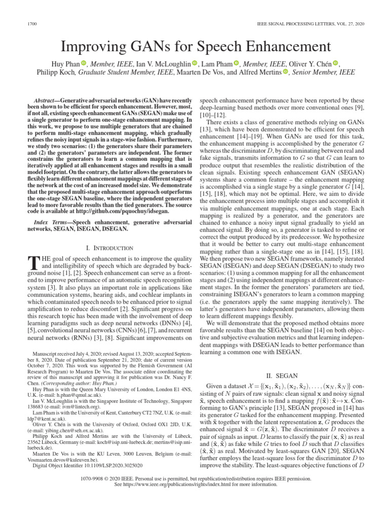 Improving GANs for Speech Enhancement | PDF | Signal To Noise Ratio ...