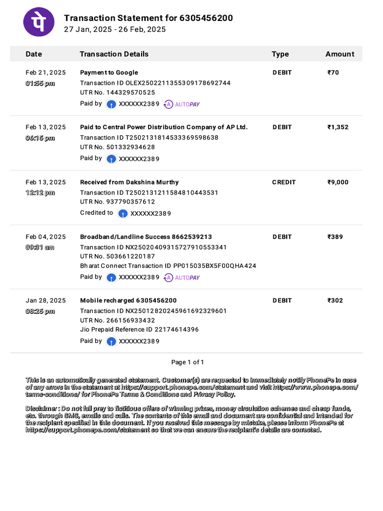PhonePe Statement Jan2025 Feb2025 | PDF