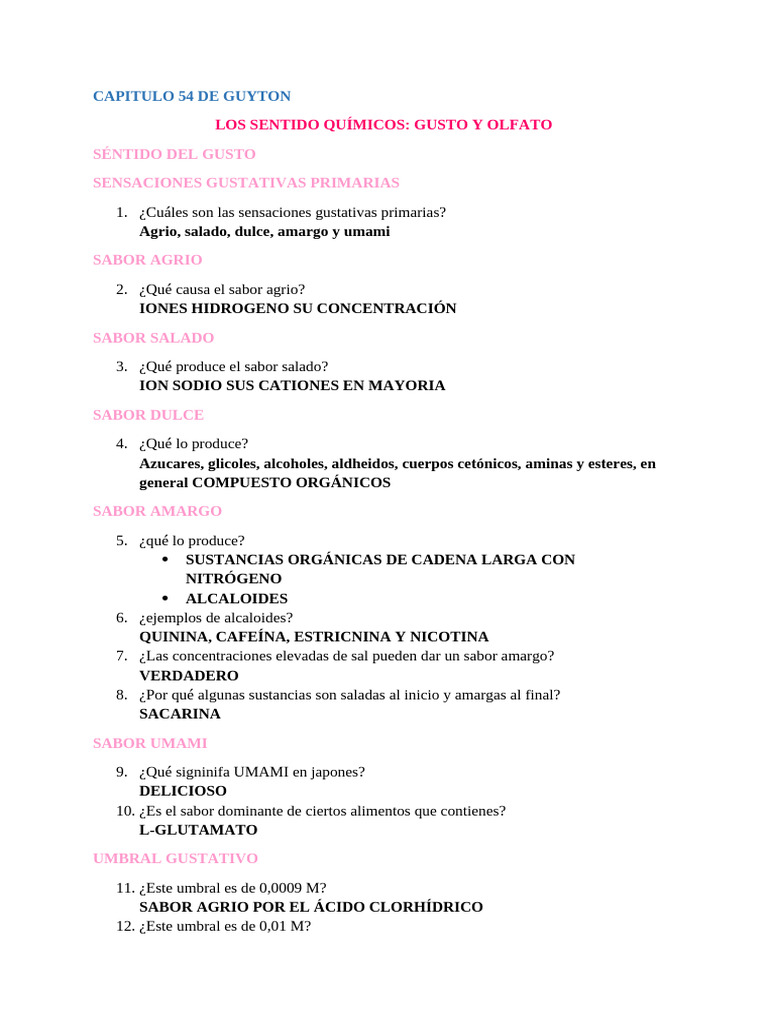 Capitulo 54 de Guyton | PDF | Gusto | Sistema olfativo