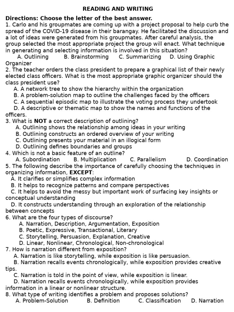 Reading and Writing Summative 2 | PDF | Brainstorming | Information