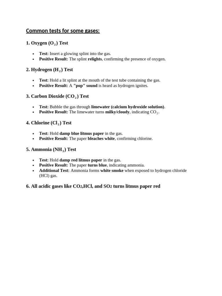 Common Gas Tests in Chemistry | PDF