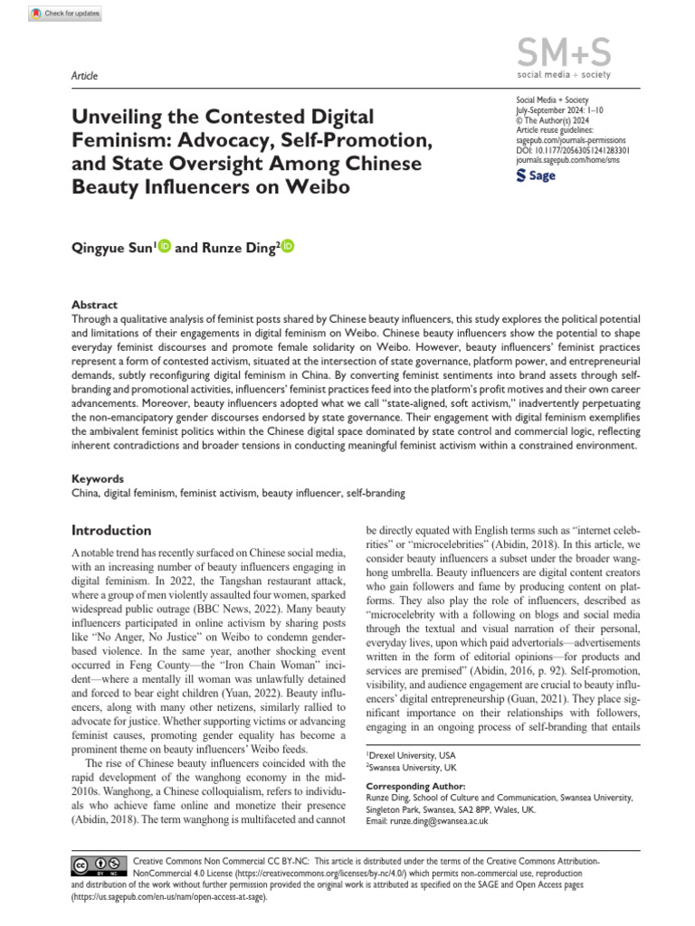 Sun Ding 2024 Unveiling The Contested Digital Feminism Advocacy Self ...