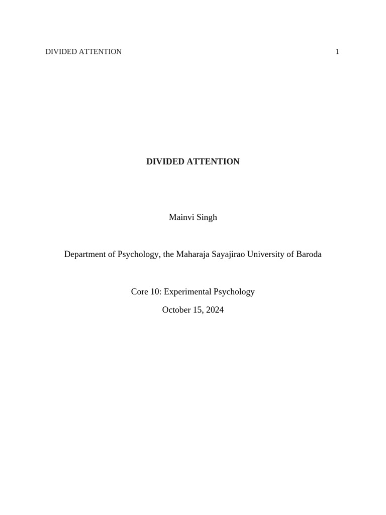 Divided attention | PDF | Attention | Recall (Memory)