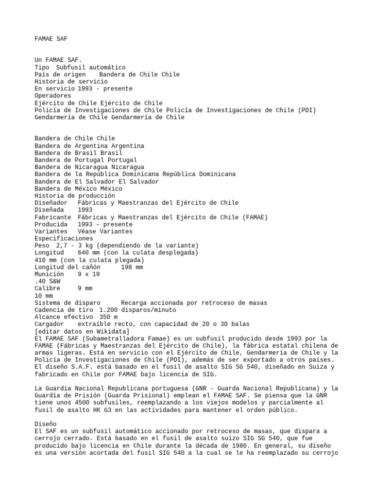 Famae Saf | PDF | Proyectiles | Armas personales