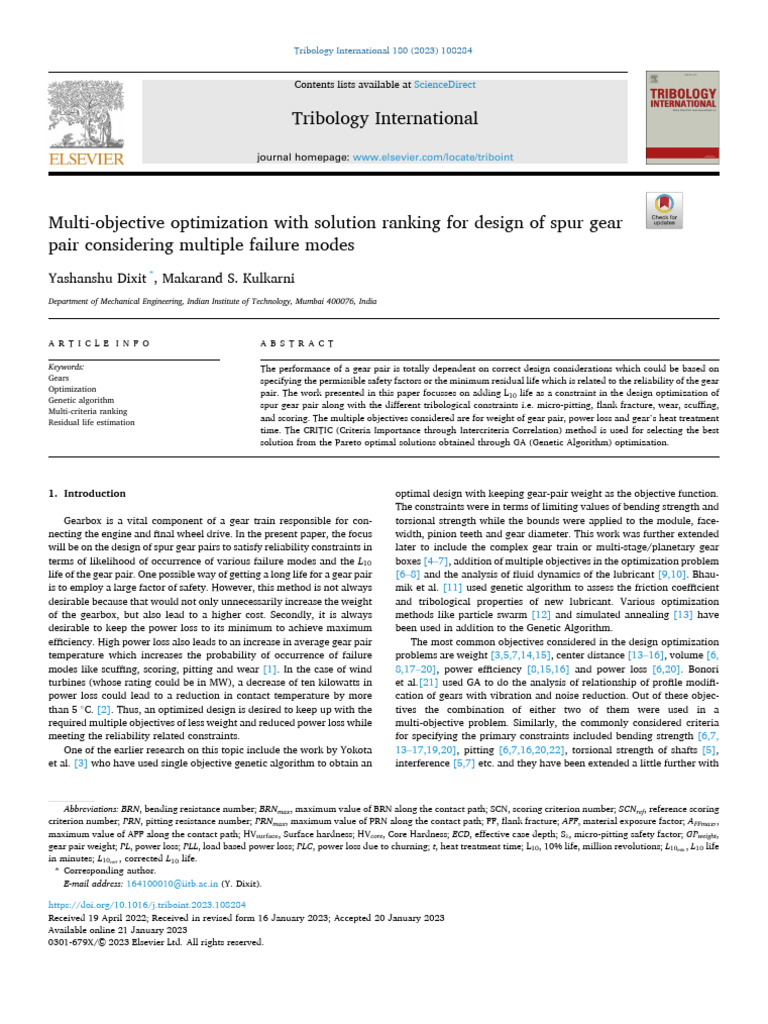 Multi-objective Optimization With Solution Ranking for Design of Spur ...