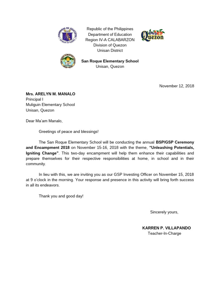 BSP GSP Scouting Letters to Investing Officers | PDF | Government ...