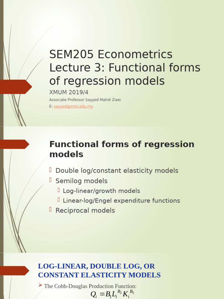SEM205 Econometrics Lecture 3 | PDF | Econometrics | Linear Regression