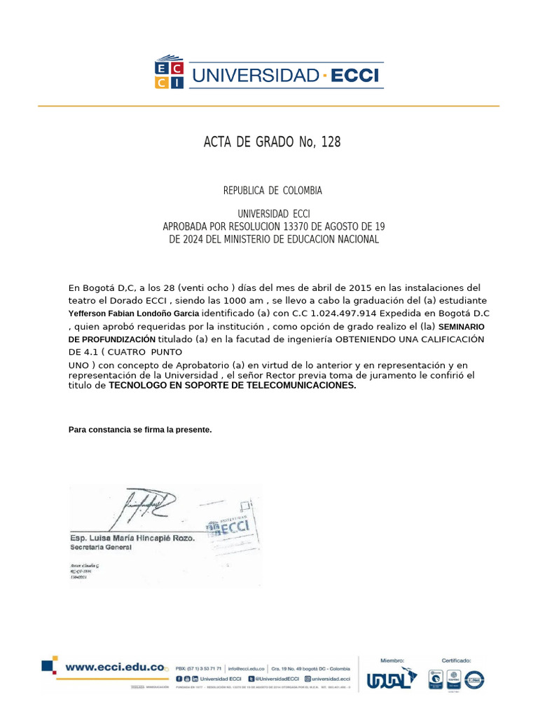 Acta de Grado Ecci | PDF