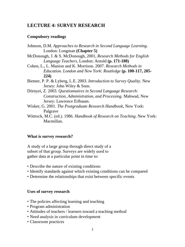 Overview of Survey Research Methods | PDF | Sampling (Statistics ...