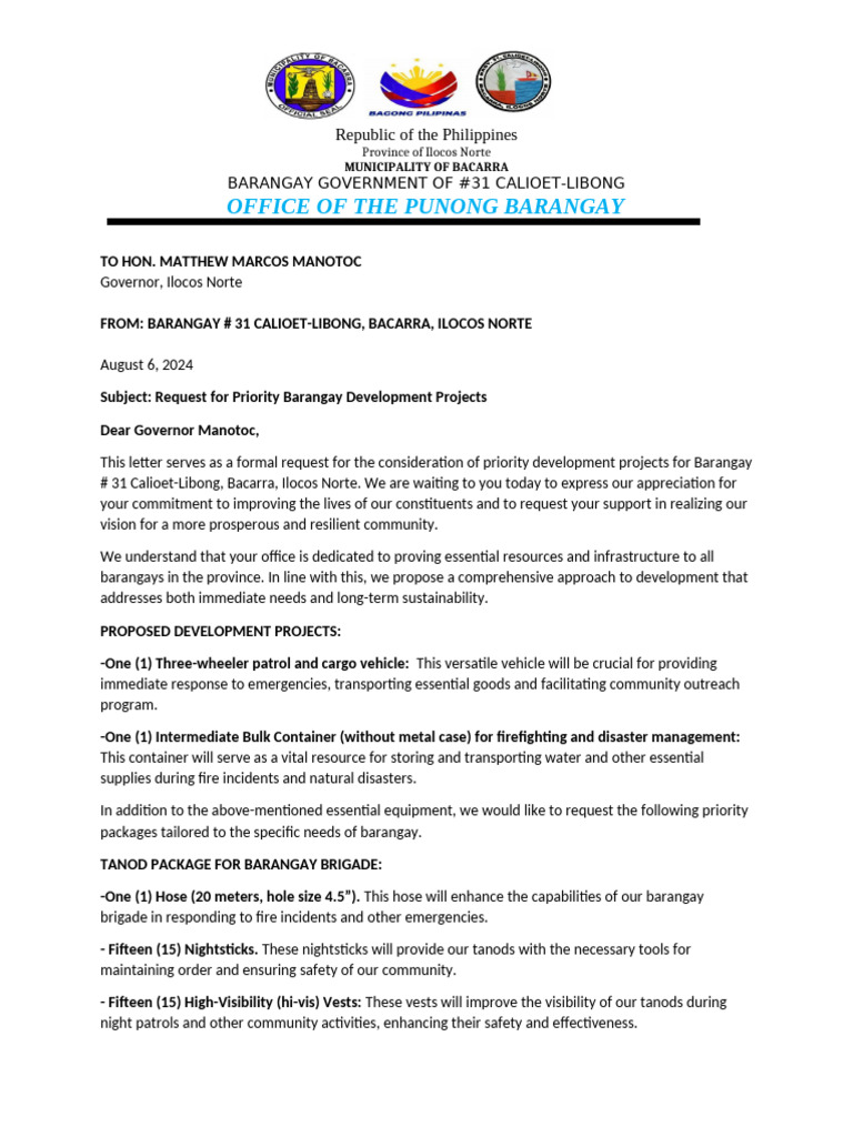 #31 Calioet-Libong Priority Project Request Letter To Gov | PDF
