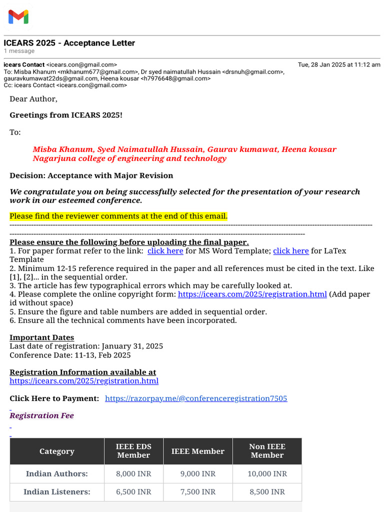 Gmail - ICEARS 2025 - Acceptance Letter | PDF