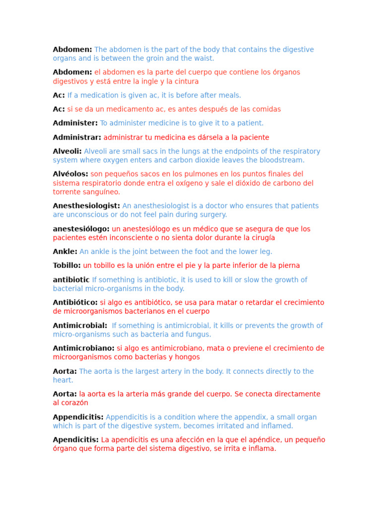 Glossary | PDF | Esófago | Corazón