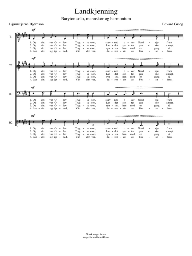 Landkjenning TTBB Edvard Grieg | PDF
