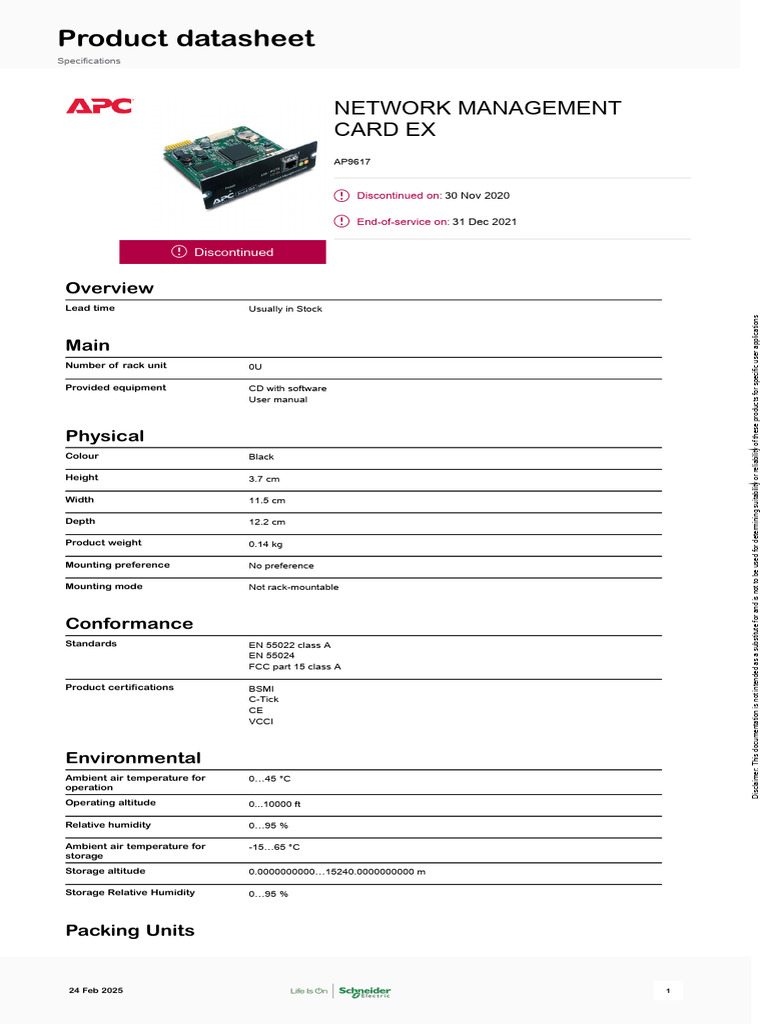 Schneider Electric - Network-Management-Cards - AP9617 | PDF