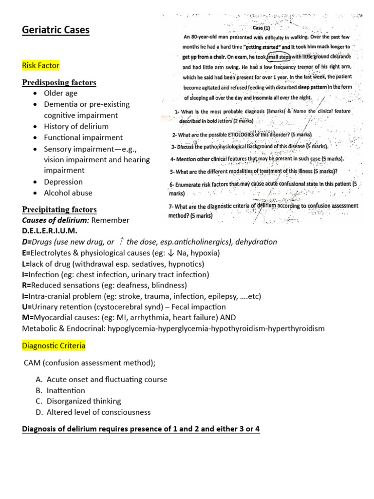 Geriatric Cases Answered | PDF | Dementia | Geriatrics