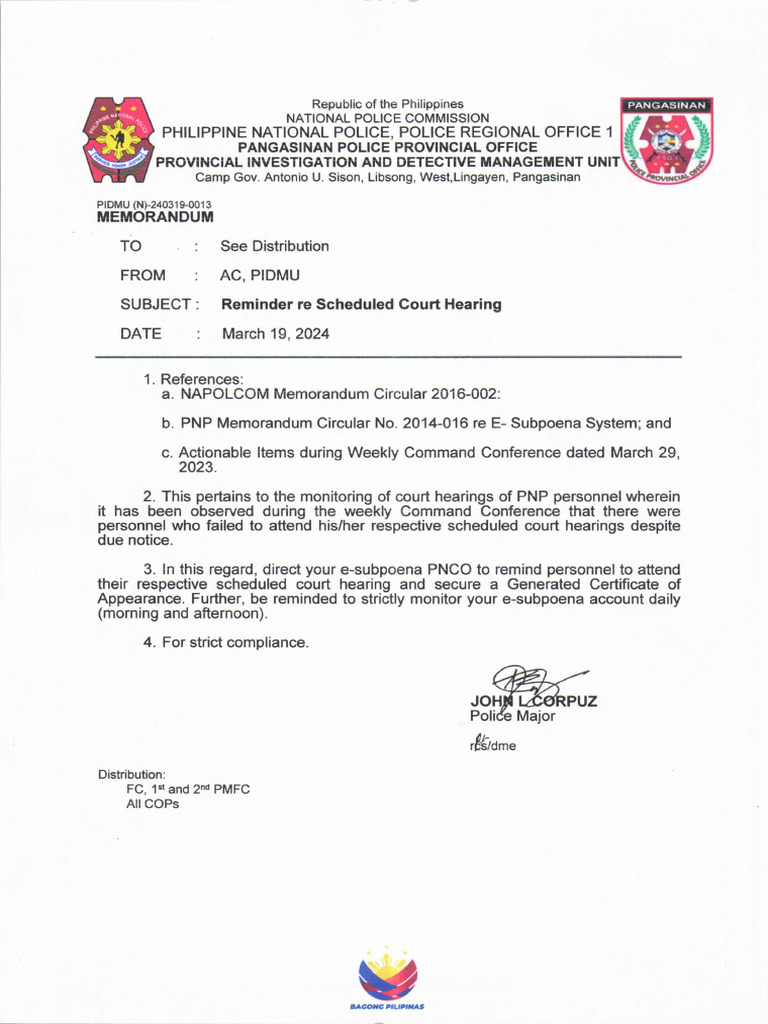 Reminder for Court Hearing Attendance | PDF