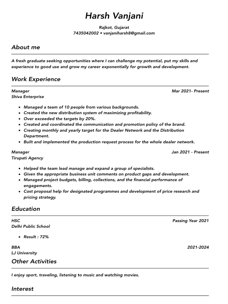 Resume Harsh Vanjani | PDF