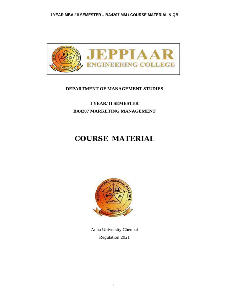MBA Marketing Management Course Material | PDF | Marketing | Marketing ...