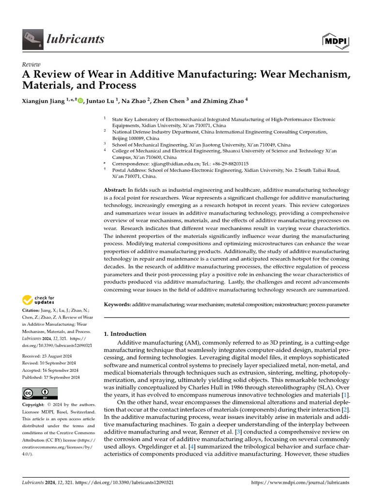 A Review of Wear in Additive Manufacturing Wear Mechanism, Materials ...