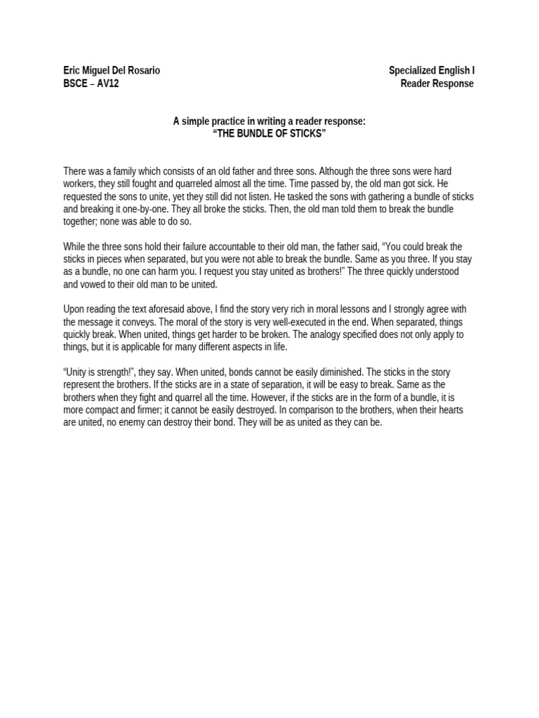Moral Lessons From The Bundle Of Sticks Pdf
