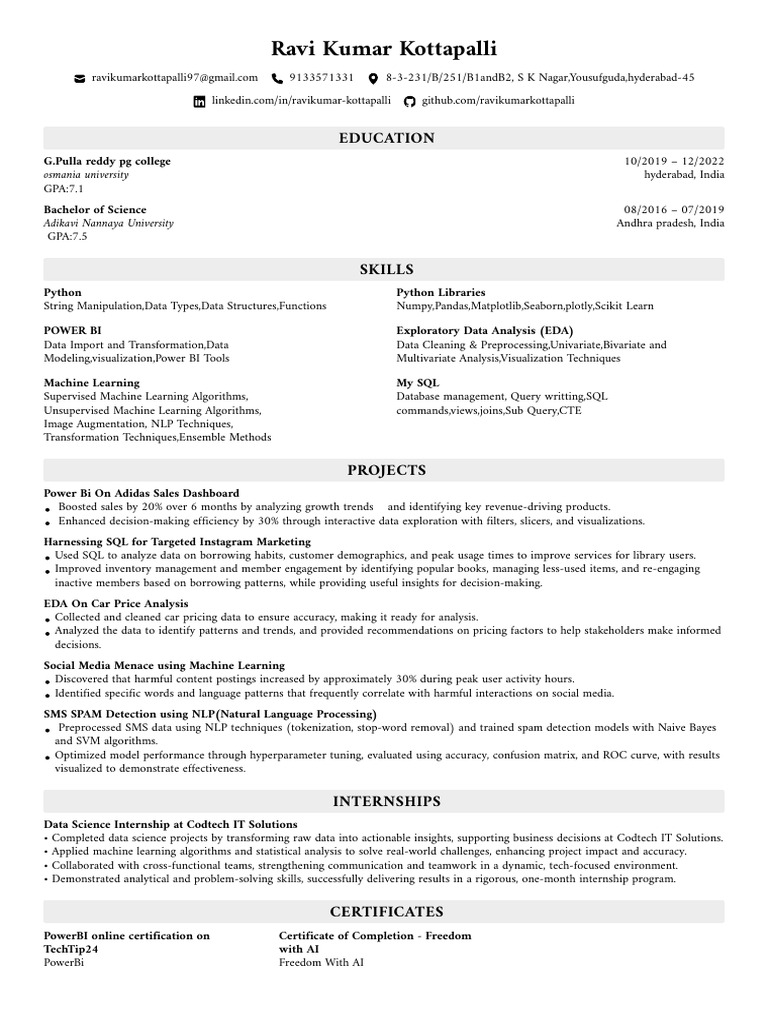 Ravi Kumar Kottapalli FlowCV Resume 2024 11 8 | PDF | Machine Learning ...