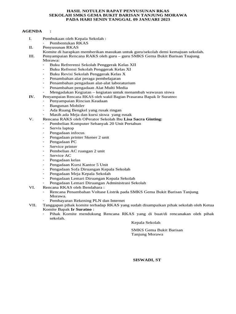 Hasil Notulen Rapat RKAS 2023 | PDF