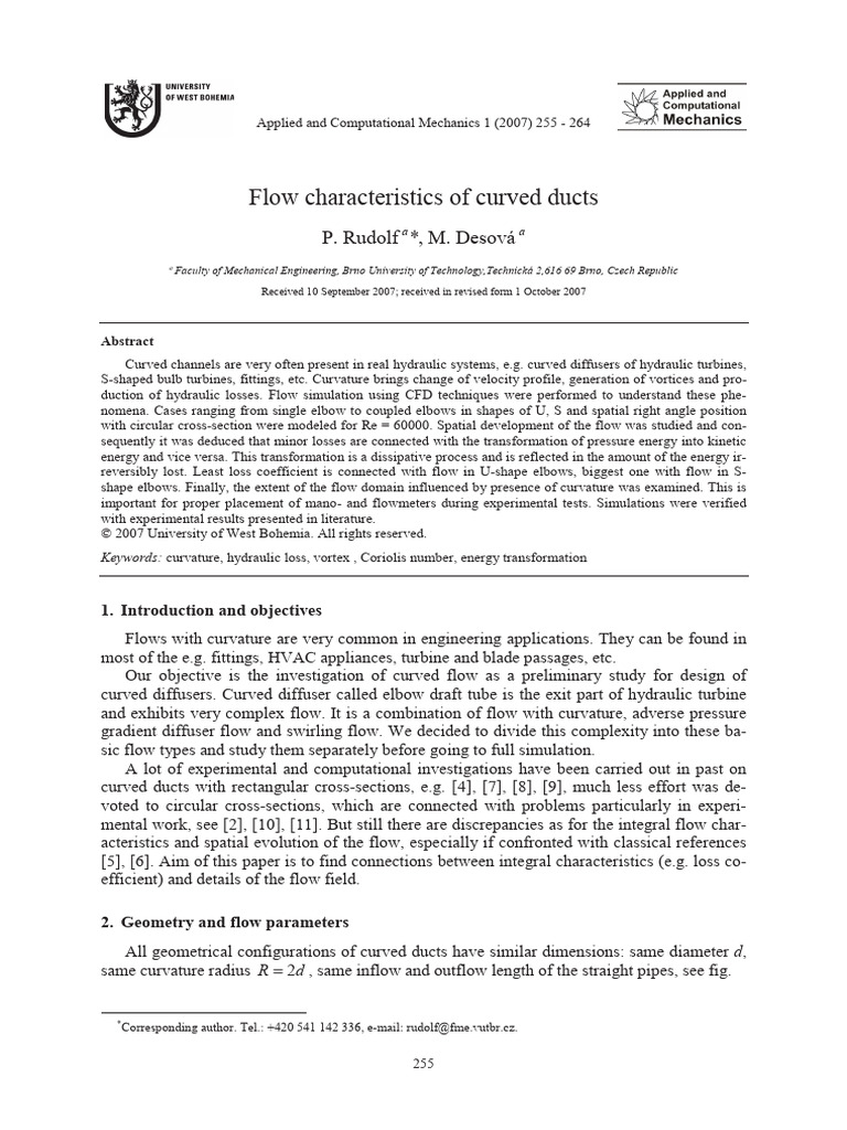 Flow Characteristics of Curved Ducts | PDF | Turbulence | Reynolds Number
