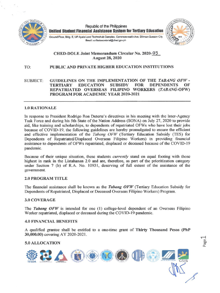 Tabang Ofw Guidelines | PDF