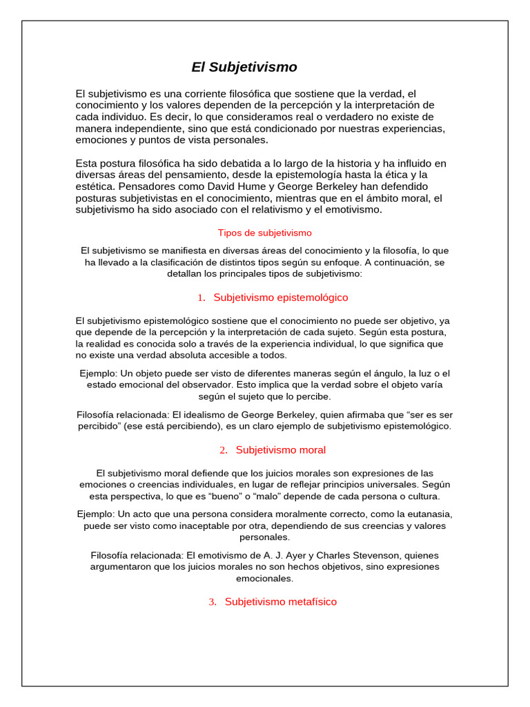 El Subjetivismo | PDF | Verdad | Conocimiento