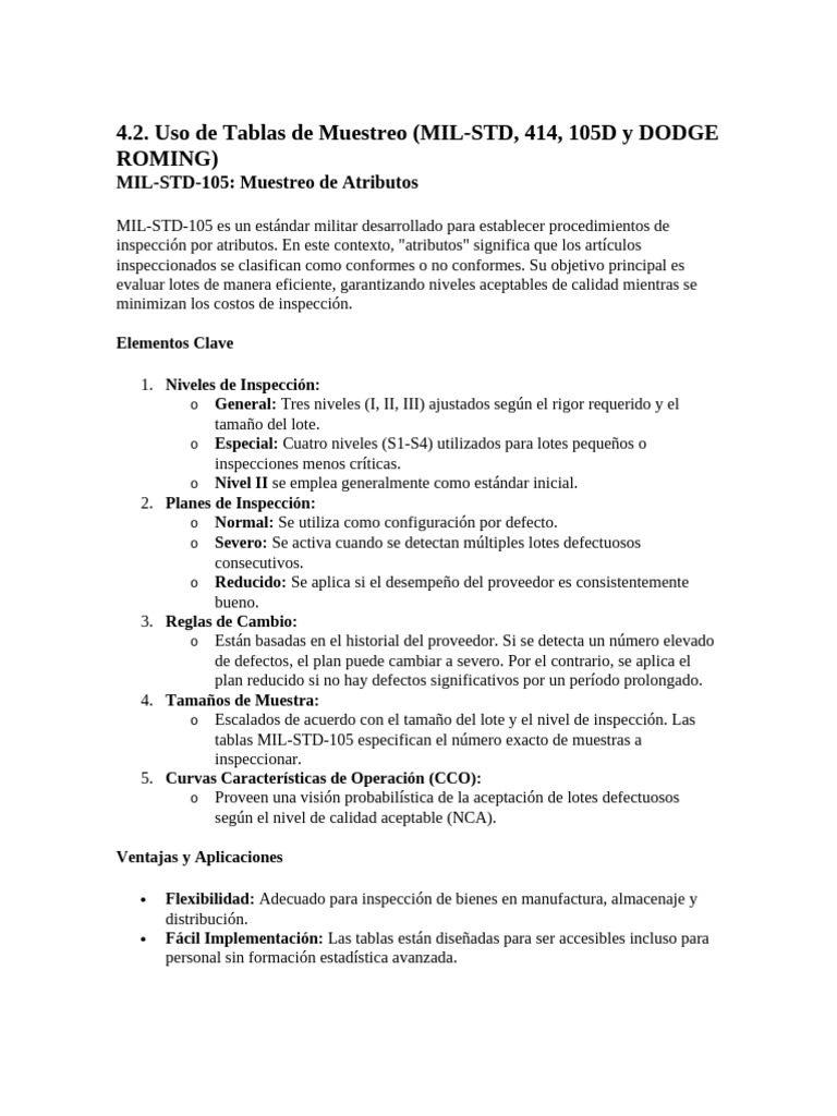 4.2 Uso de Tablas de Muestreo (Mil-Std, 414, 105d y Dodge Roming) | PDF | Muestreo (Estadísticas ...