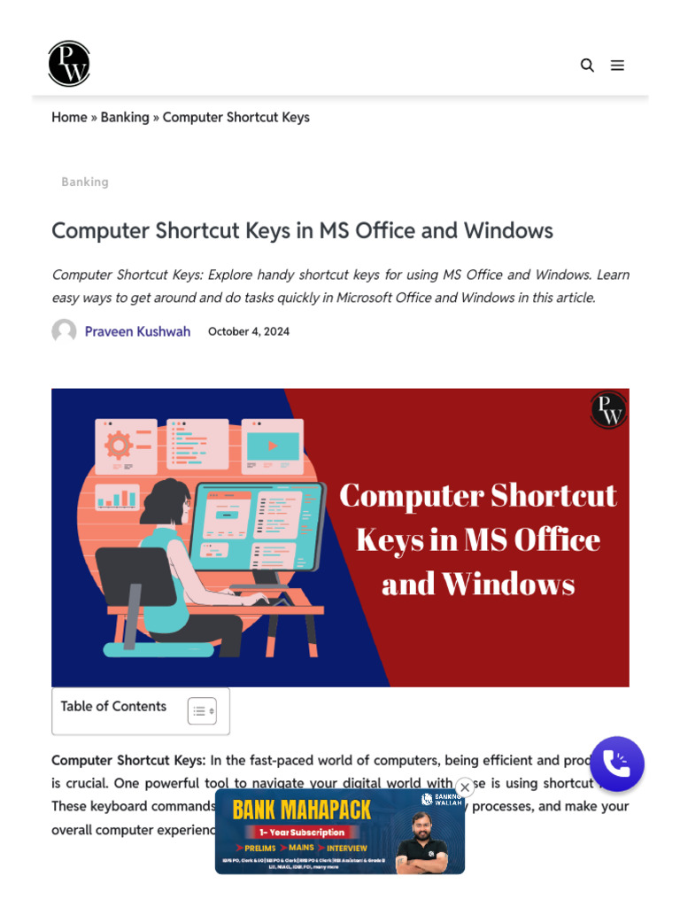 Computer Shortcut Keys in MS Office and Windows | PDF | Keyboard ...
