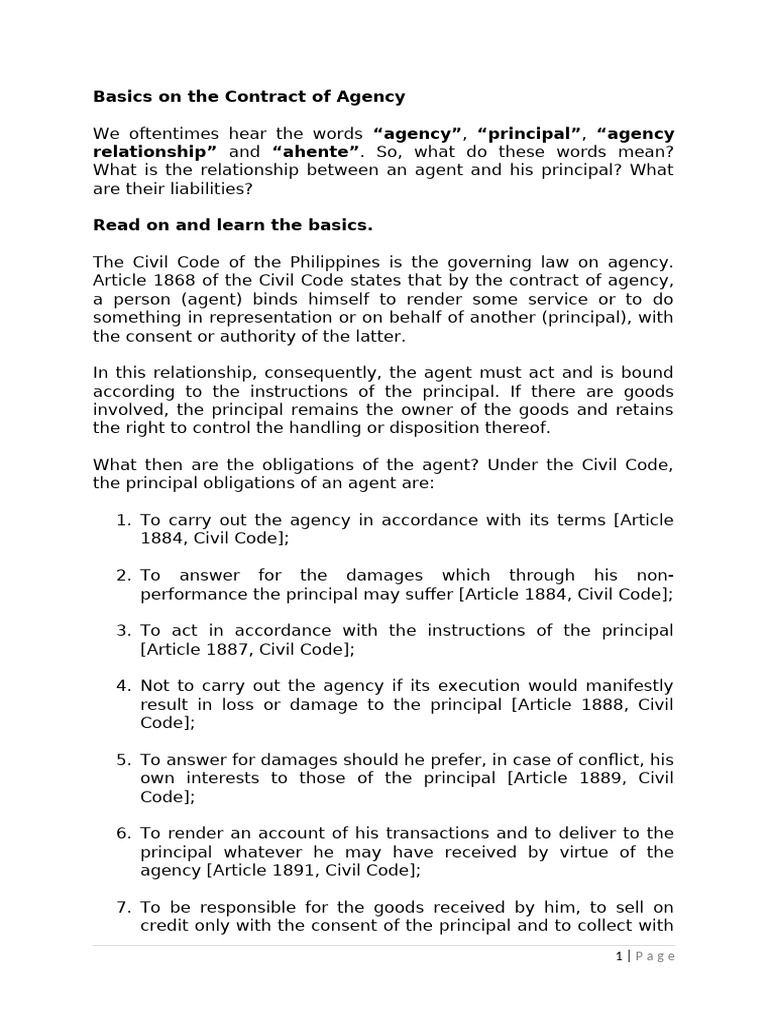 Understanding Agency Contracts in Law | PDF | Law Of Agency | Legal ...