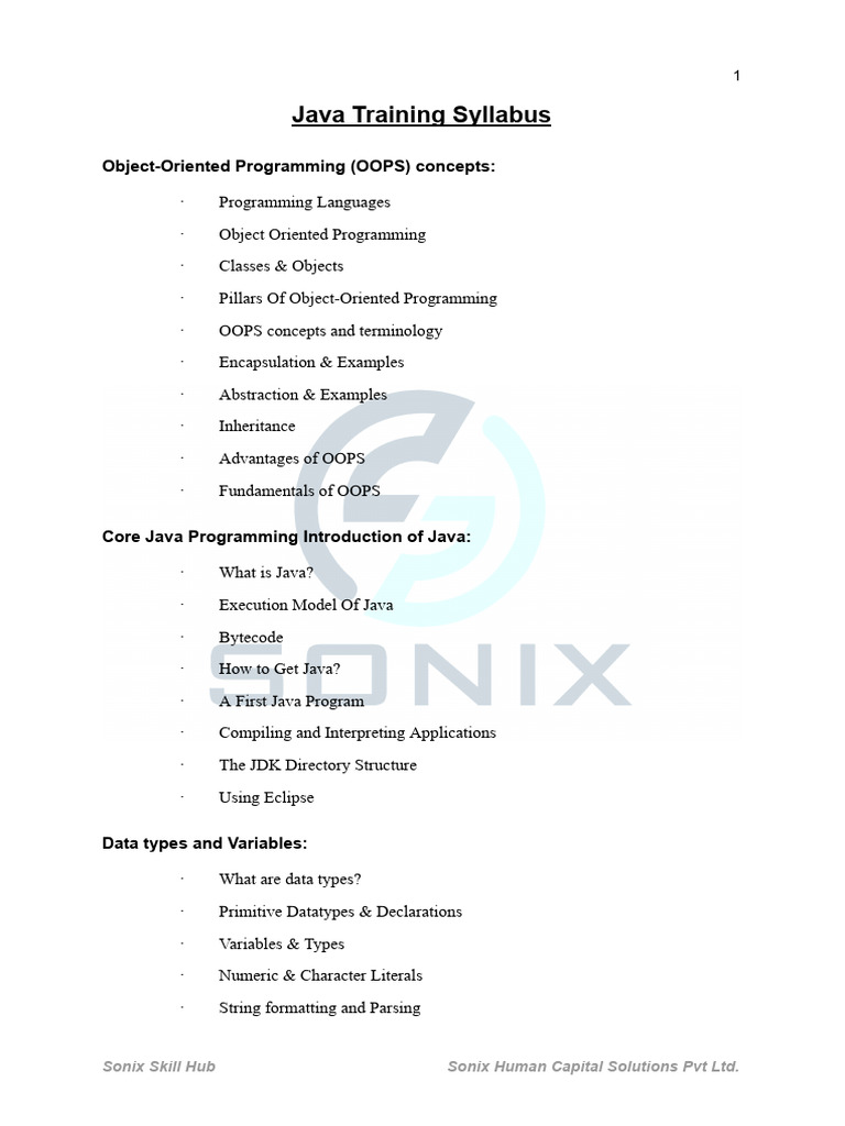 Java Programming Training Syllabus | PDF | Method (Computer Programming) | Class (Computer ...