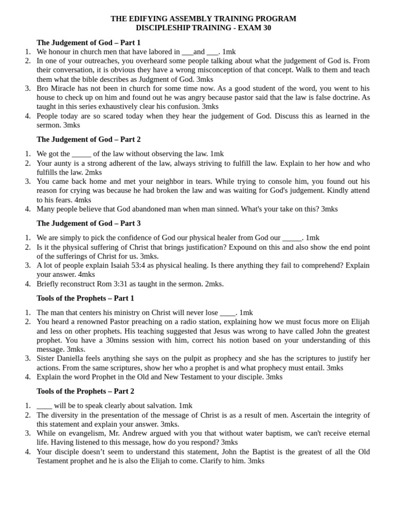 Discipleship Training Exam 30 S1 23 Edit | PDF | Jesus | John The Baptist