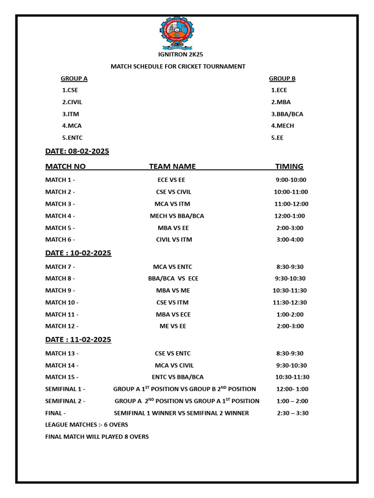 Cricket Schedule | PDF