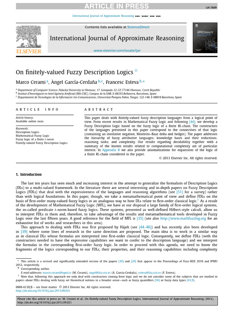 FuzzyDescriptionLogic | PDF | First Order Logic | Interpretation (Logic)