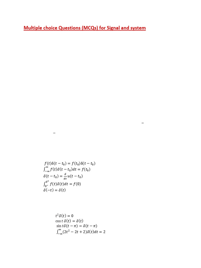 Signal and System Tutorial MCQ With Answers | PDF | Convolution | Mathematical Analysis
