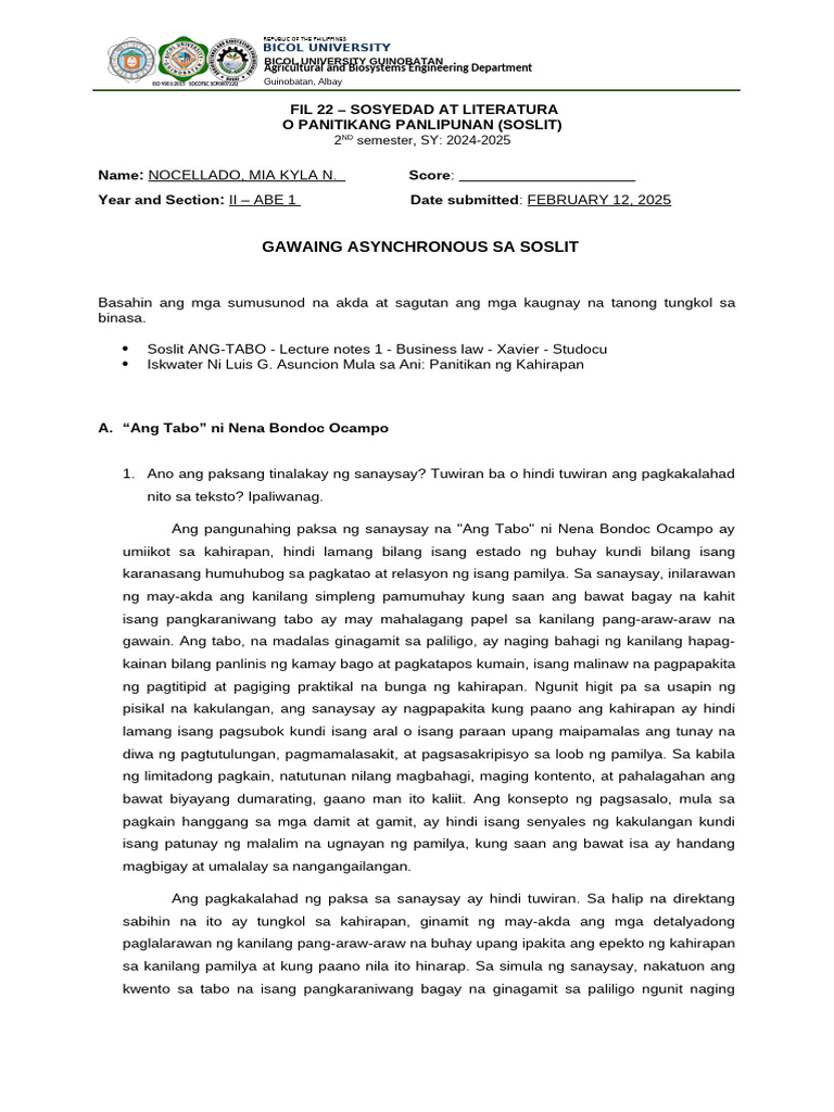 Soslit Asych Activity #3 - Nocellado Mia Kyla N. | PDF