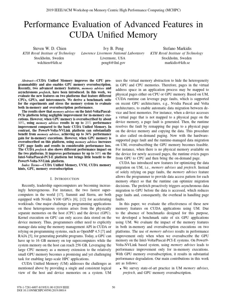 Performance Evaluation of Advanced Features in CUDA Unified Memory ...