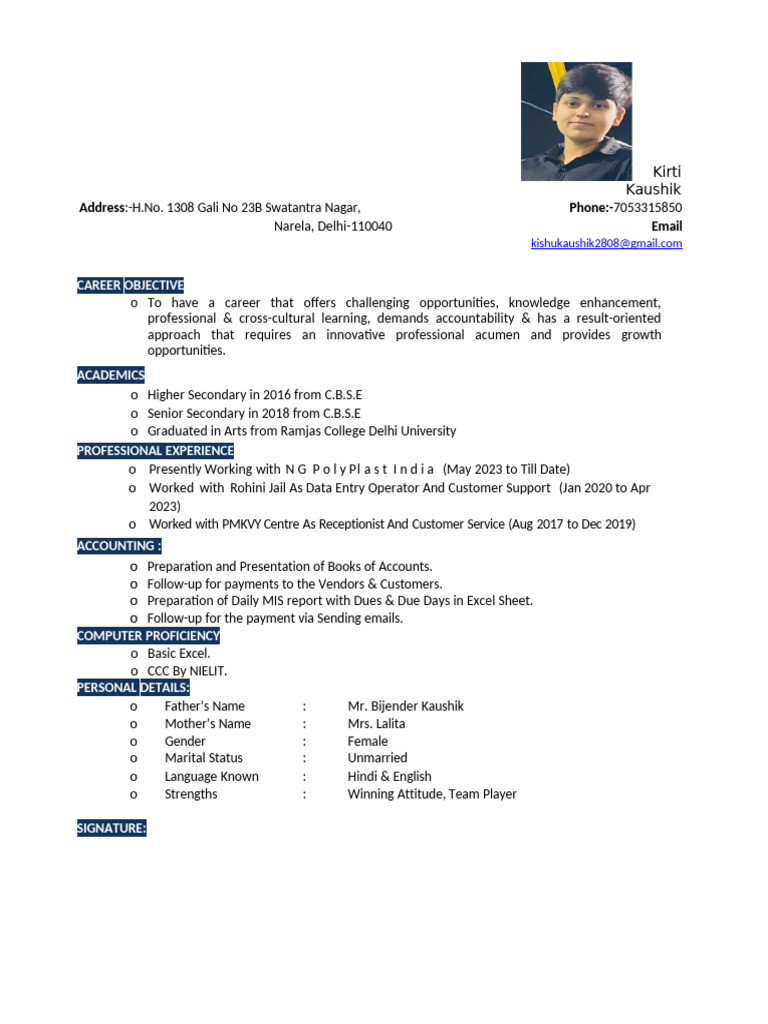 Kirti Kaushik - Resume Overview | PDF