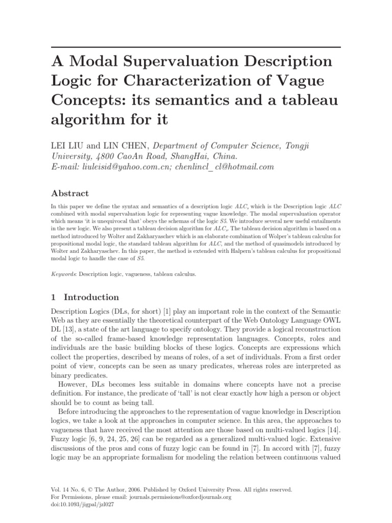 A Modal Supervaluation Description Logic | PDF | Logic | Modal Logic