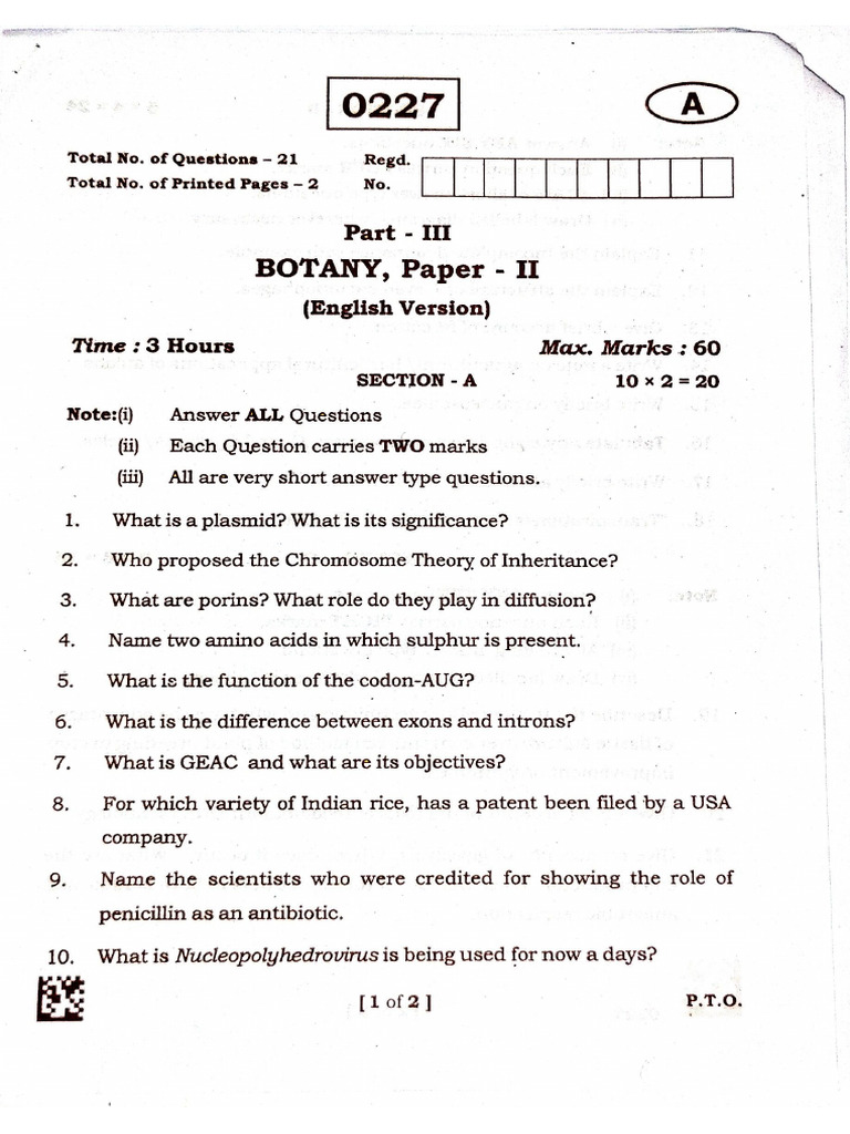 II Yr Botany Model Papers | PDF