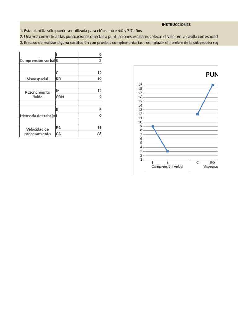 Plantilla Excel Wppsi Iv 4 7 | PDF