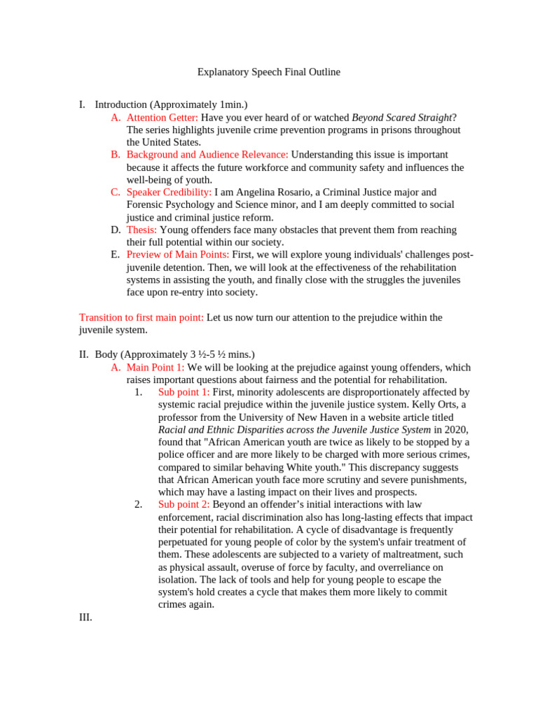 Explanatory Final Outline Example | PDF | Juvenile Delinquency ...