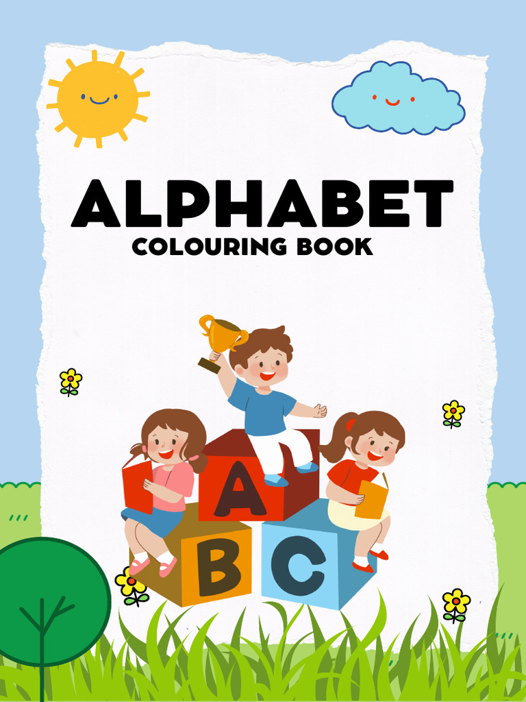 Blue and Yellow Illustrative Alphabet Coloring Book Worksheet PDF | PDF