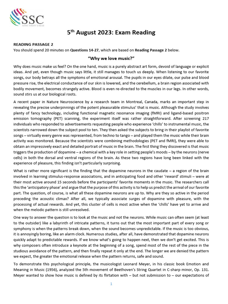 Exam Reading (Passage 2) | PDF | Reward System | Emotions